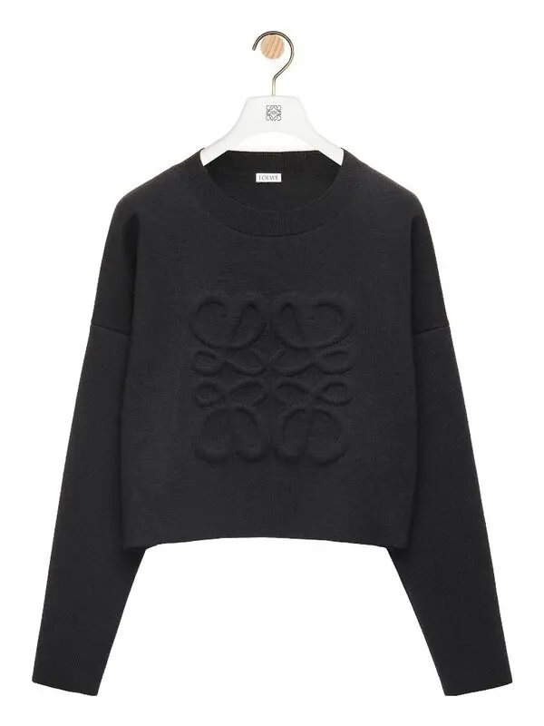 Loewe Anagram Cropped Knitted Jumper - Black