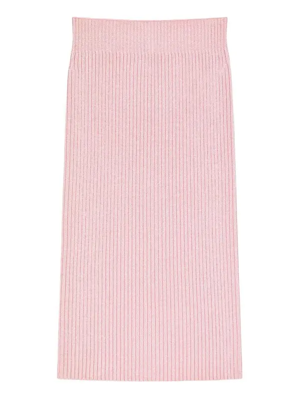 Givenchy Ribbed-knit Midi Pencil Skirt With Embroidered Signature - Light Pink