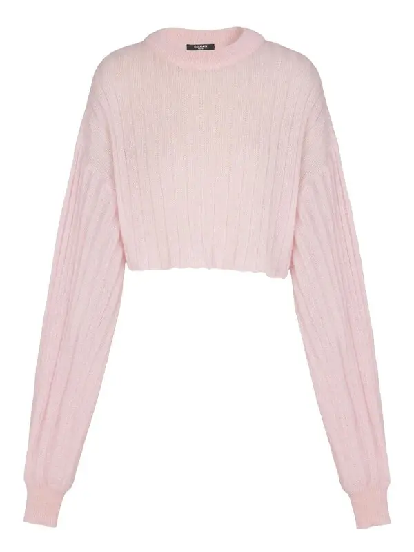 Balmain Cropped Ribbed Jumper - Pink