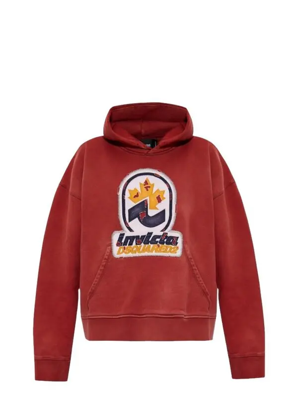 Dsquared2 Logo Patch Drop Shoulder Hoodie - Red