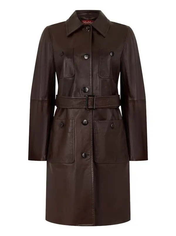 Max Mara Amaca Belted Leather Coat - Brown