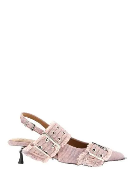 GANNI Buckled Fringed Slingback Pumps - Nude