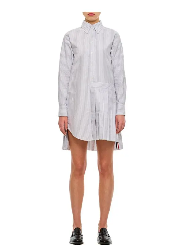 Thom Browne Striped Pleated Shirt Dress - Medium Gray