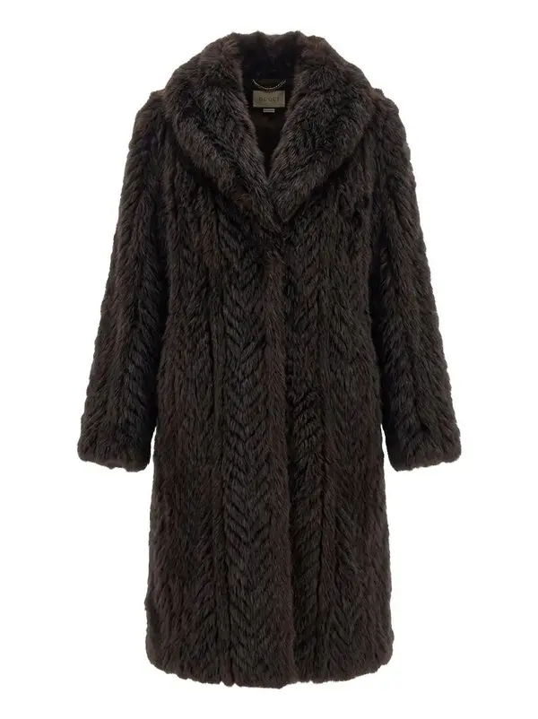 Gucci Soft Long Shearling Coat With Chevron Pattern - Dark Brown