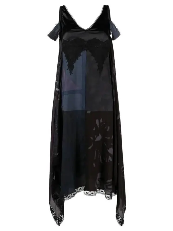MARINE SERRE Lace-detailed V-neck Midi Dress - Black