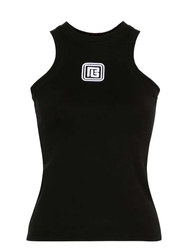 Balmain Sleeveless Tank Top With Embroidered Logo - Black