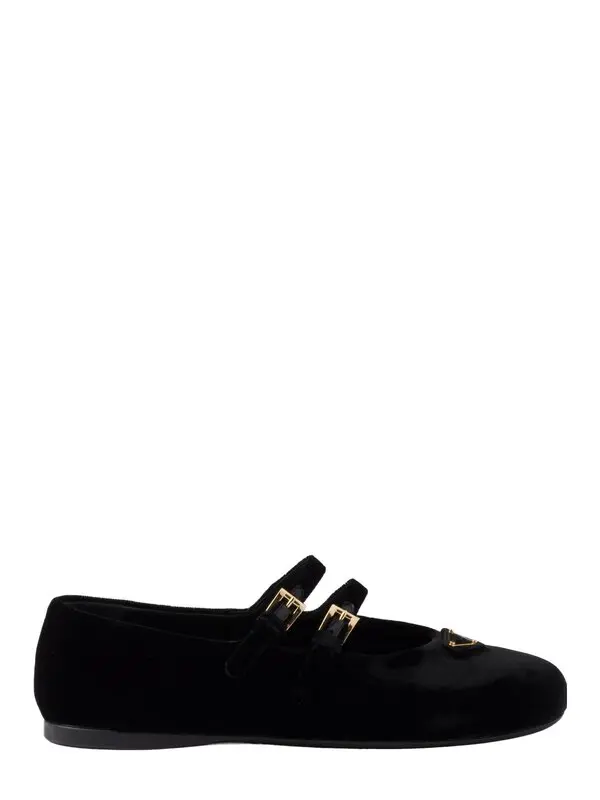 Prada Ballerina Flats With Buckle Detailing - Black