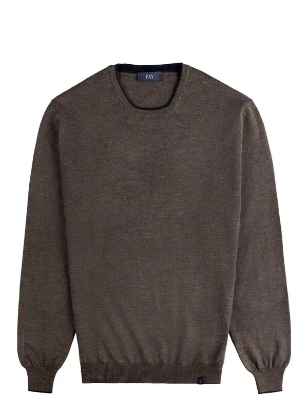 FAY Wool Pullover With Contrast Elbow Patches - Brown
