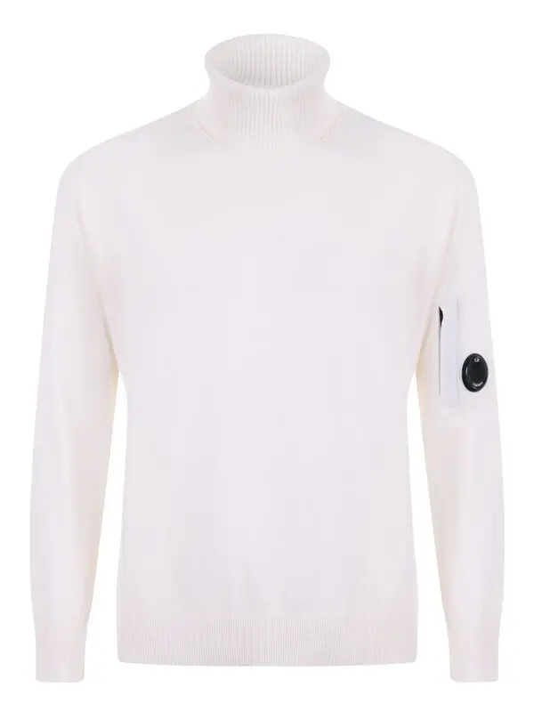 C.P. COMPANY Ribbed Turtleneck Knitwear With Lens Pocket - White
