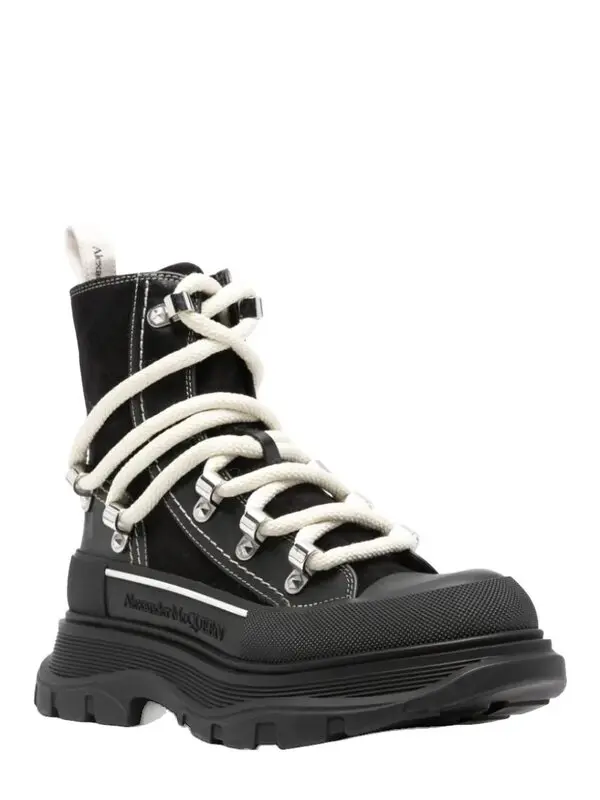 Alexander McQueen Round-toe Lace-up Ankle Boots With Thick Sole - Black