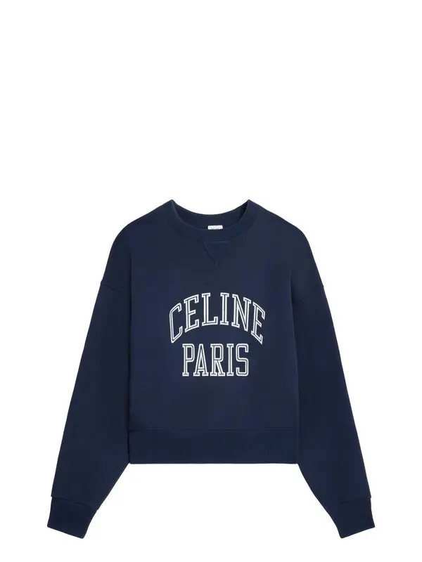 Celine Loose Sweatshirt In Cotton Fleece - Navy Blue/off-white