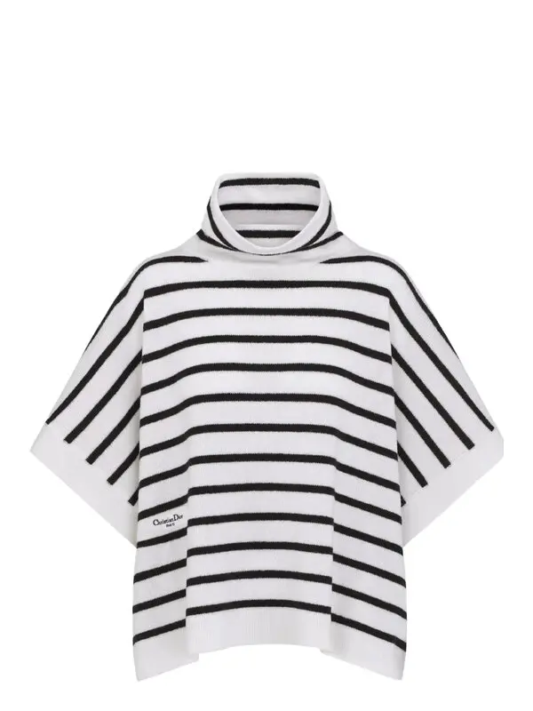 Dior Christian Striped High Neck Cape - White