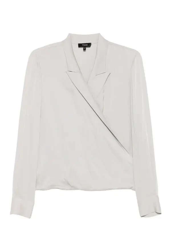 Theory V-neck Draped Blouse - Grey