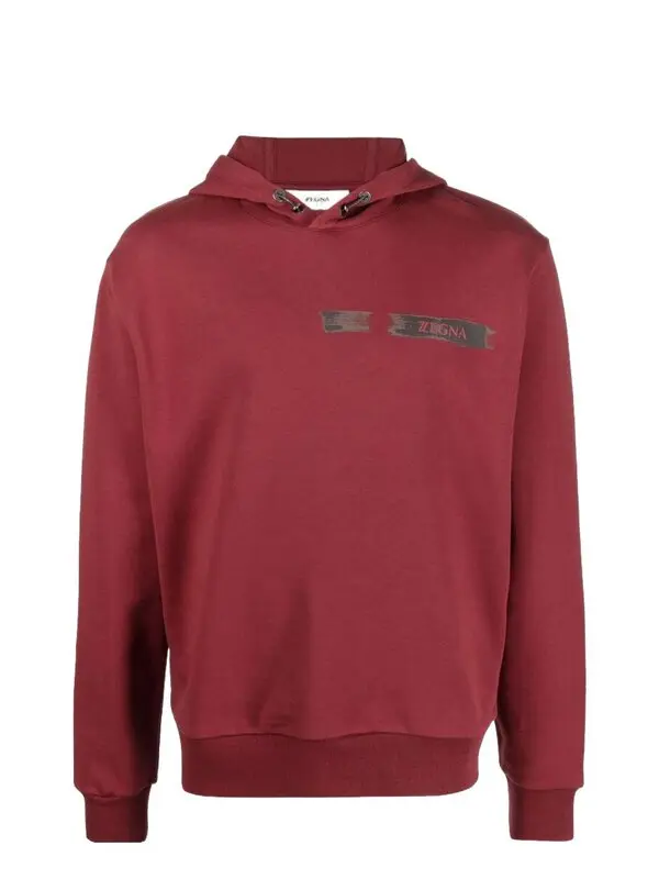Zegna Logo Print Cotton Hoodie - Red