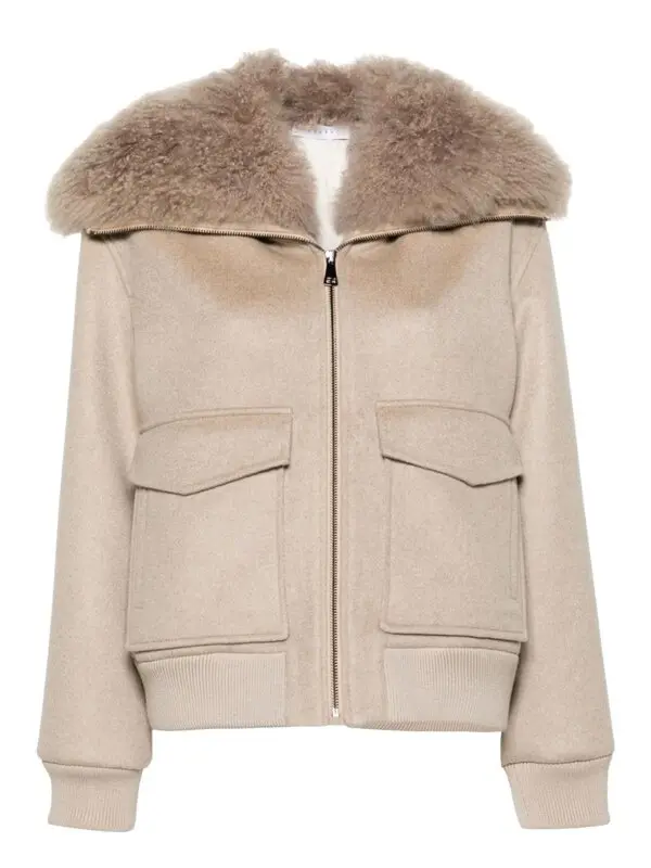 LISKA Bomber Jacket With Fur Collar - Nude