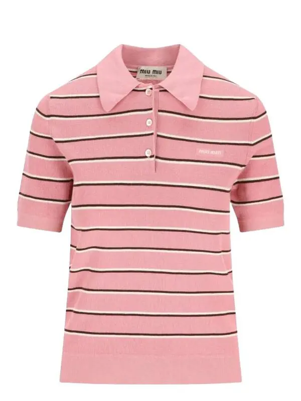 Miu Miu Short-sleeved Striped Knitted Polo Shirt - Pink