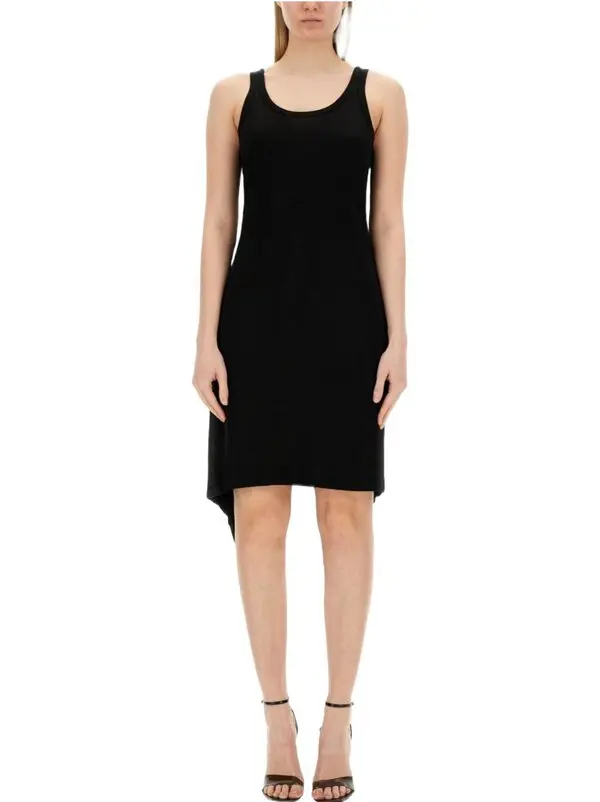 Helmut Lang Round-neck Sleeveless Asymmetrical Dress - Black