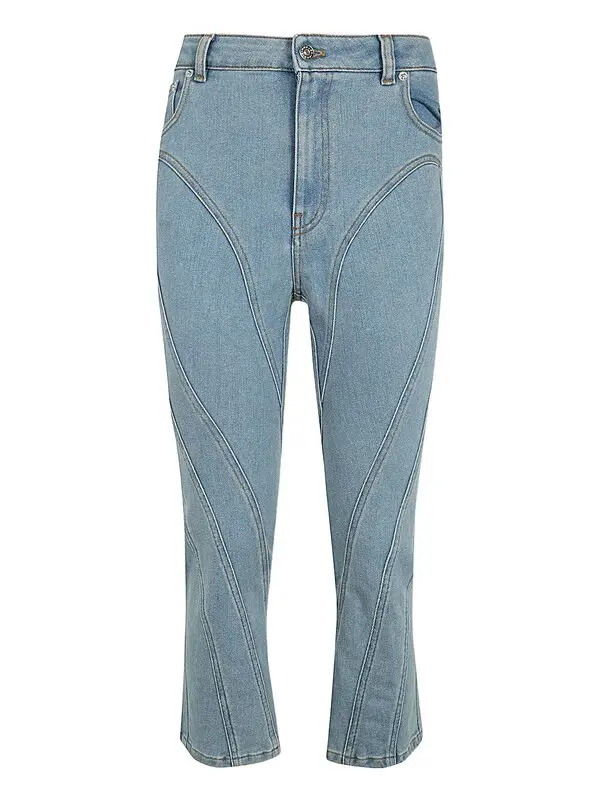 MUGLER Belted Straight Leg Jeans - Gray