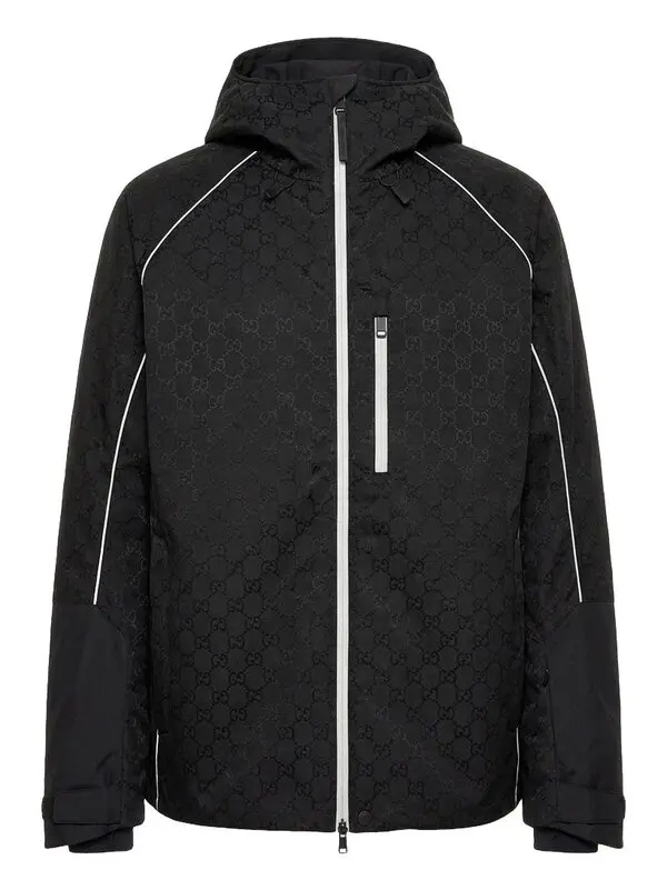 Gucci Gg Jacquard Zip-up Hooded Jacket - Black