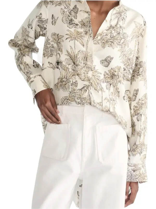 Dior Embroidered Butterfly And Palm Print Long Sleeve Blouse - White