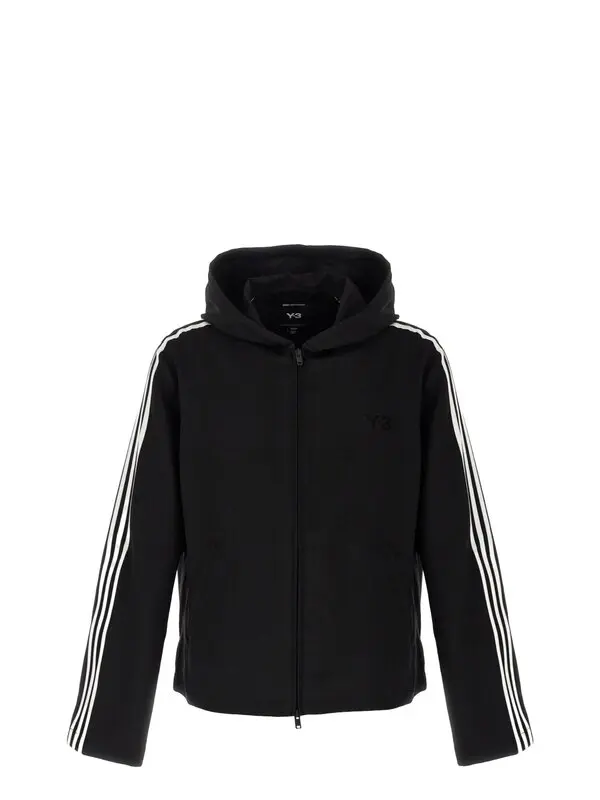 Y3 Zip-up Hoodie With Striped Cuffs - Black