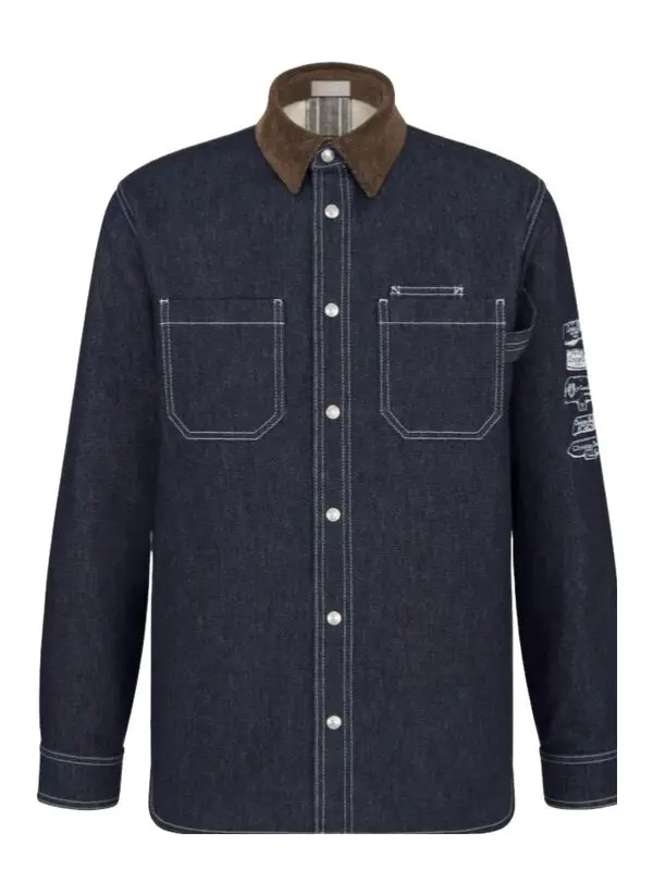Dior Collared Button-up Denim Shirt - Navy Blue
