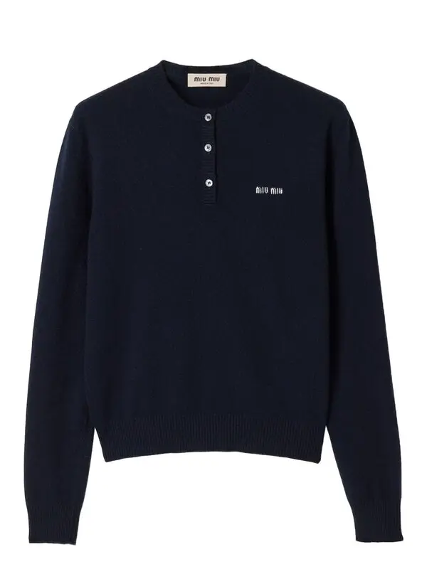 Miu Miu Long Sleeve Crewneck Jumper With Logo Detail - Blue