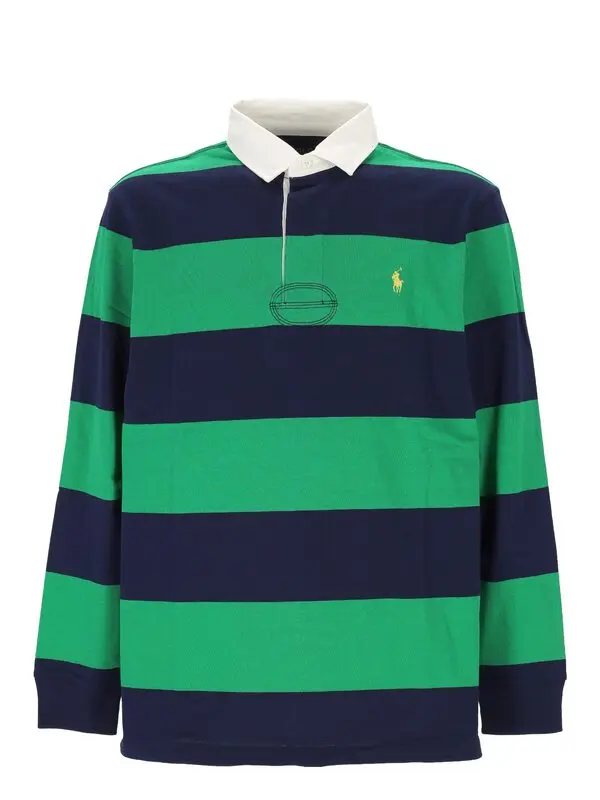 Polo Ralph Lauren Logo-embroidered Rugby Striped Polo Shirt - Blue