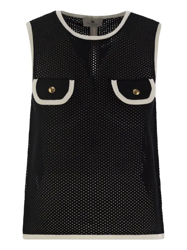 Elisabetta Franchi Open-knitted Crewneck Tank Top - Black/butter