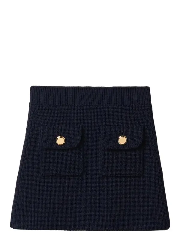 Miu Miu Ribbed Wool Miniskirt With Knitted Logo Patch - Blue