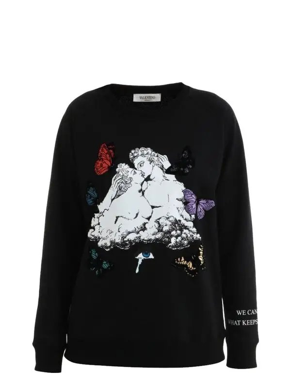 Valentino Garavani Crewneck Printed Long Sleeve Sweatshirt - Black