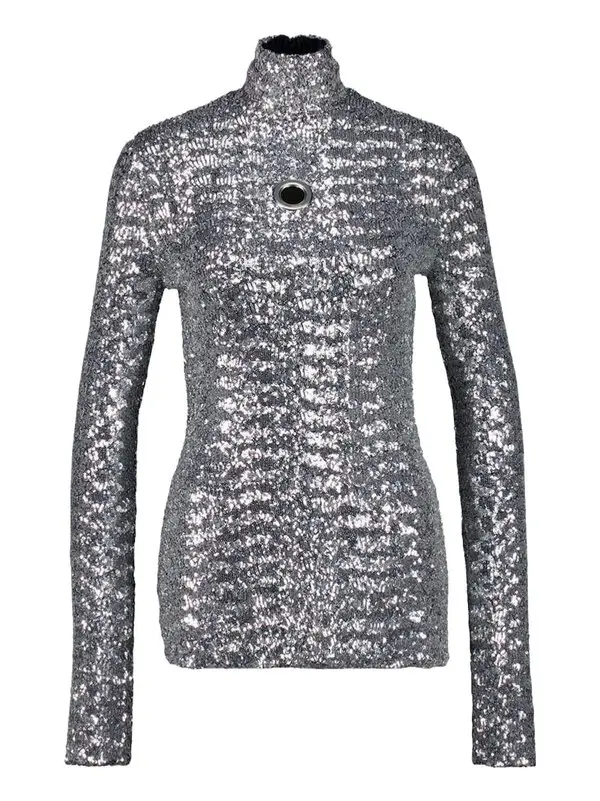 Rabanne Sequined Turtleneck Top With Cutout Detail - Silver
