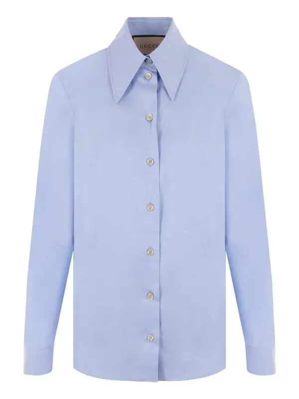 Gucci Curved Hem Buttoned Shirt - Blue
