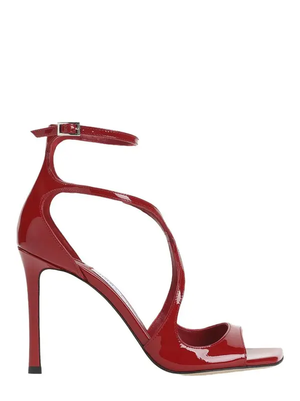JIMMY CHOO Azia Square Toe Ankle Strap Stiletto Sandals - Ruby Red
