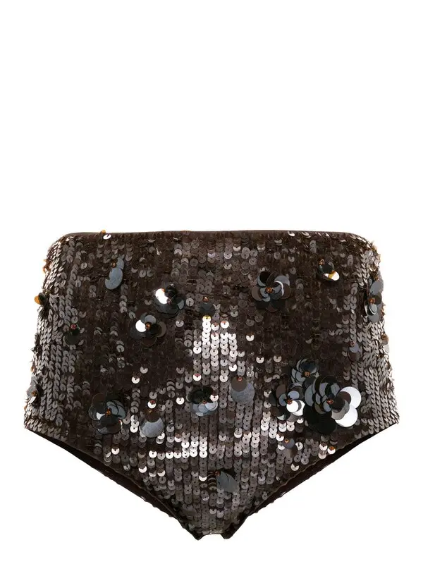 P.a.r.o.s.h Sequin Embellished High Waist Shorts - Black