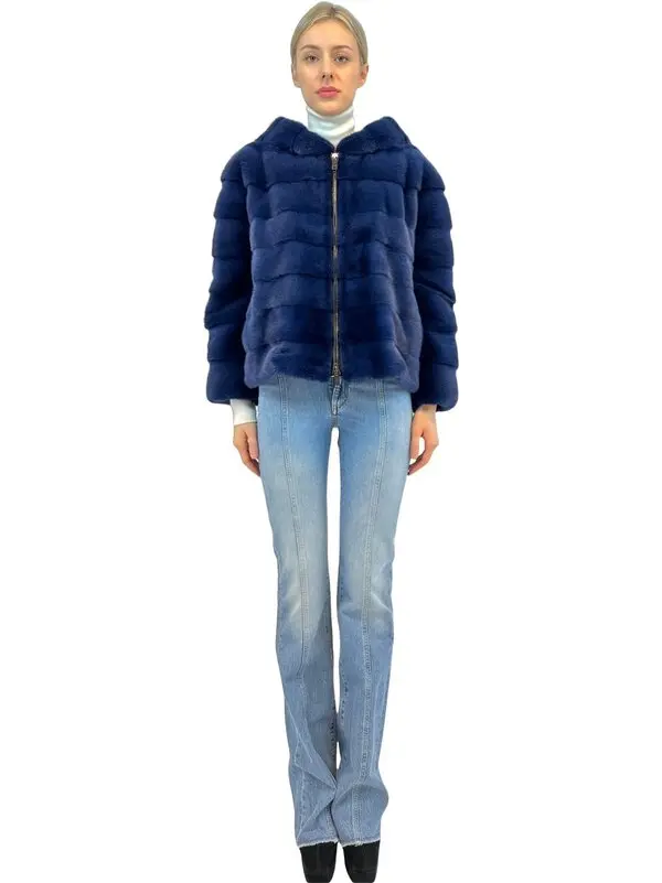 LISKA Hooded Fur Jacket - Blue