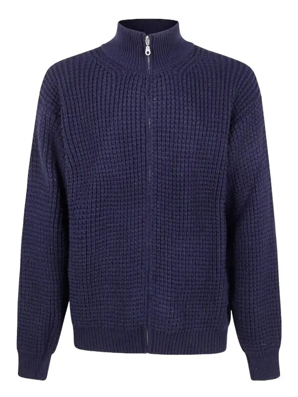 FAMILY FIRST Zip-up Mock-neck Cardigan - Dark Blue