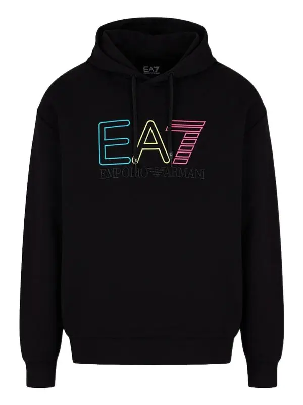 EA7 Logo Embroidered Hooded Sweater - Black