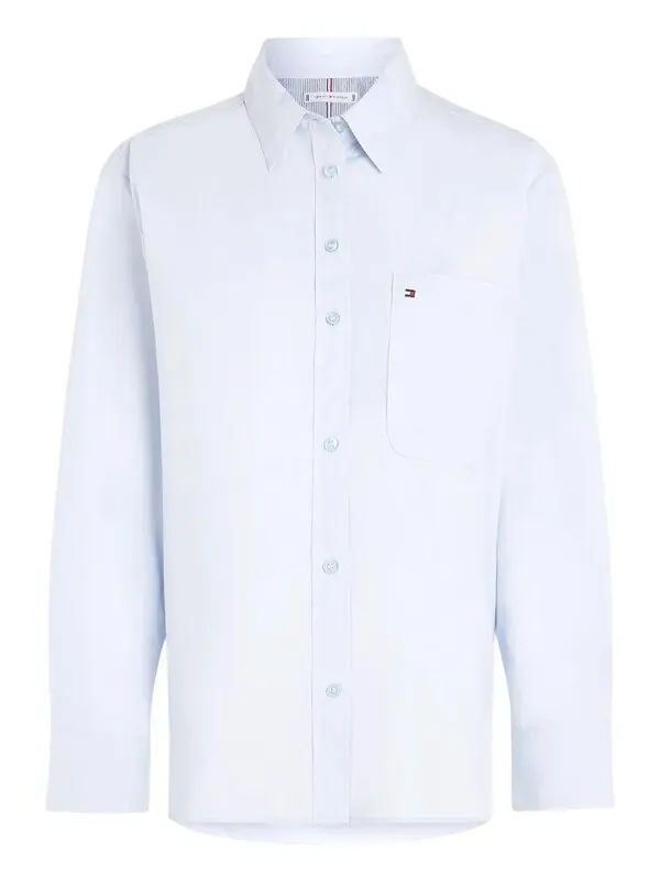 Tommy Hilfiger Long Sleeve Shirt With Lapel Collar And Patch Pockets - Blue