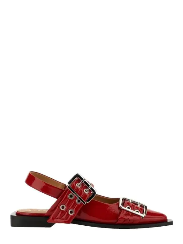 GANNI Embellished Buckle Slingback Ballerinas - Red