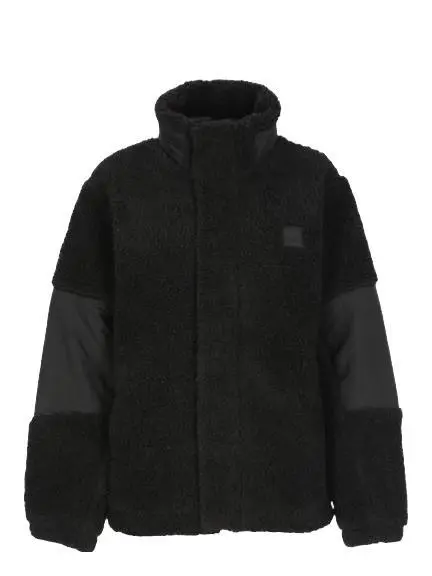 Rains Logo Detailed High Neck Fleece Jacket - Black