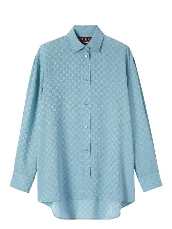 Gucci Gg Supreme Print Long Sleeve Shirt - Light Blue