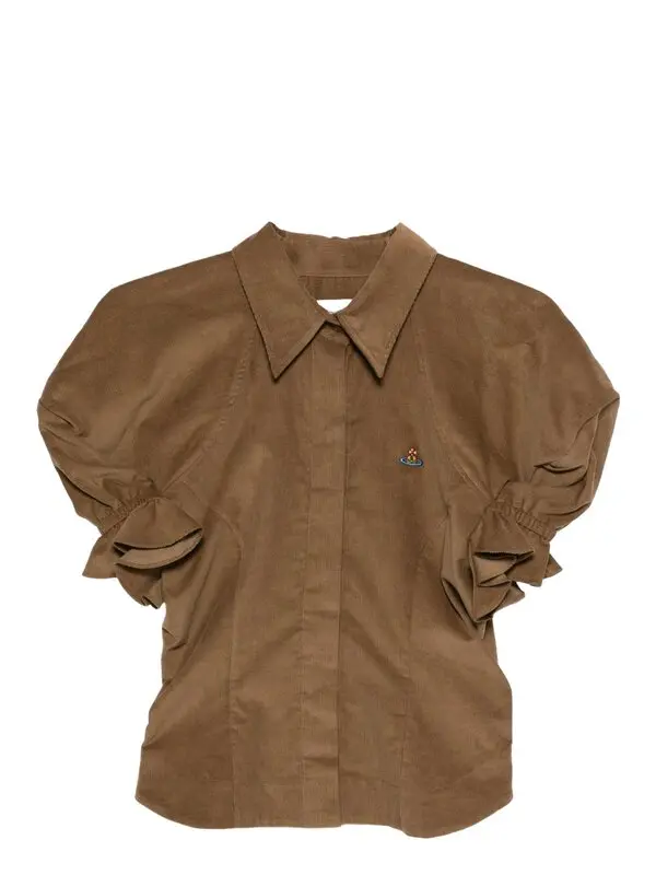 VIVIENNE WESTWOOD Ruffled Sleeve Cotton Top - Brown