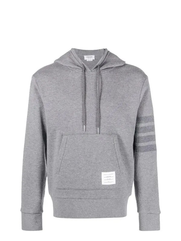 Thom Browne Grey Striped Drawstring Hoodie - Light Gray