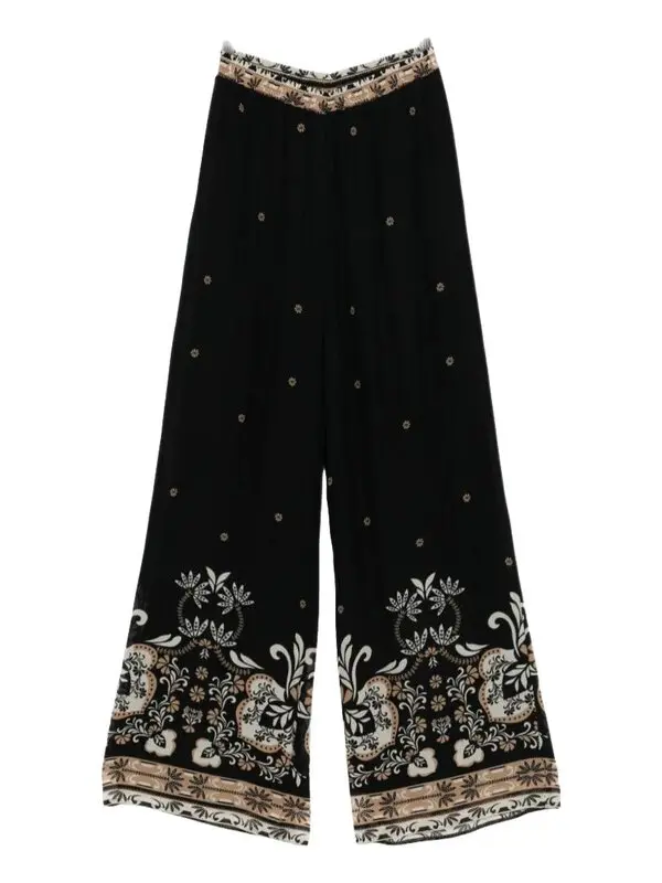 TWINSET Floral Print Wide-leg Trousers - Black
