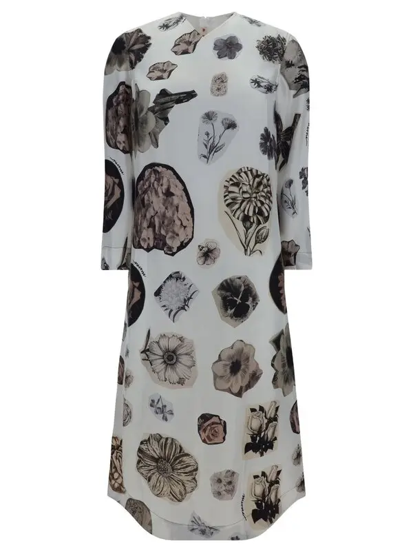 Marni Graphic Print Long Sleeve Dress - Gray