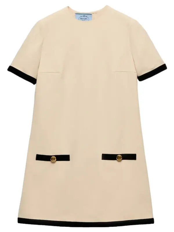 Prada Short-sleeve Crewneck Mini Dress With Bow Detail - Natural Color