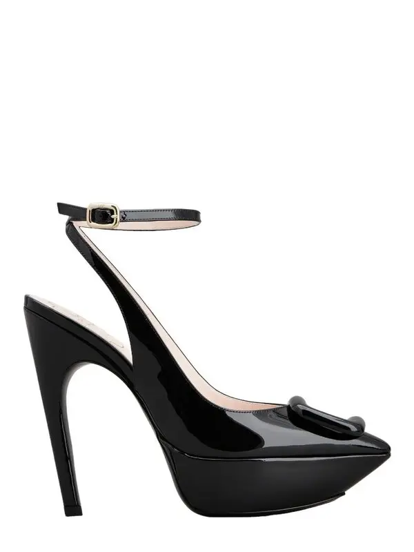 ROGER VIVIER Viv' Choc Lacquered Buckle Slingback Pumps - Black