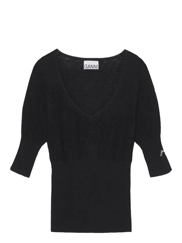 GANNI Merino Lace O-neck Sweater - Black