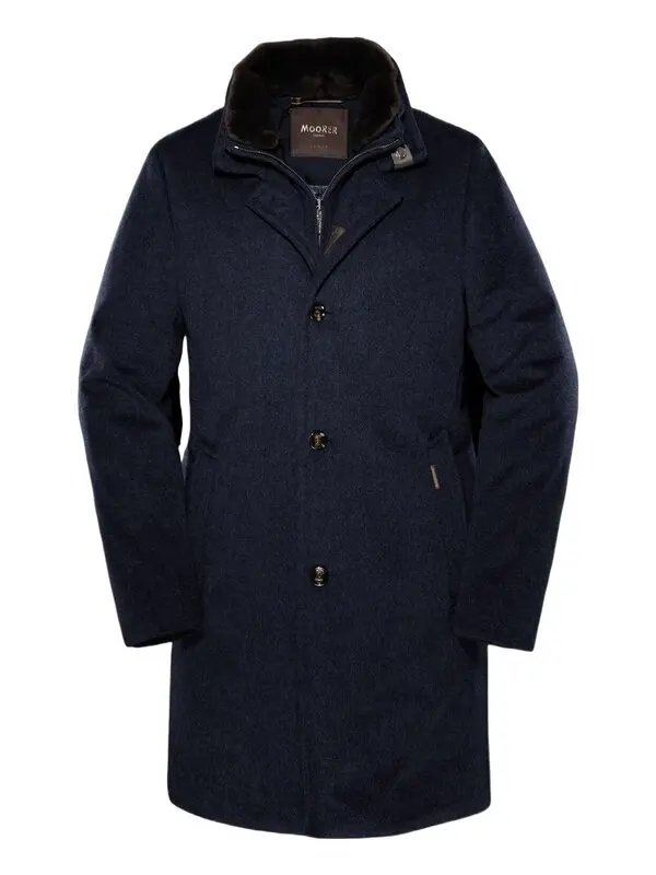 MOORER Long-sleeved Coat With Fur Trim - Blue